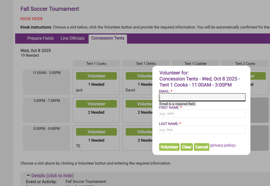 On-Site Sign Ups and Sign Ins - ivolunteer.com